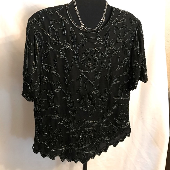 Scala | Tops | Vintage Scala Black Beaded Blouse | Poshmark